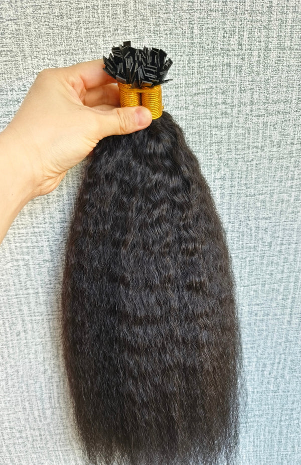 Raw Kinky Straight K Tips - One Donor Human Hair Flat U / V / Tip Exte ...